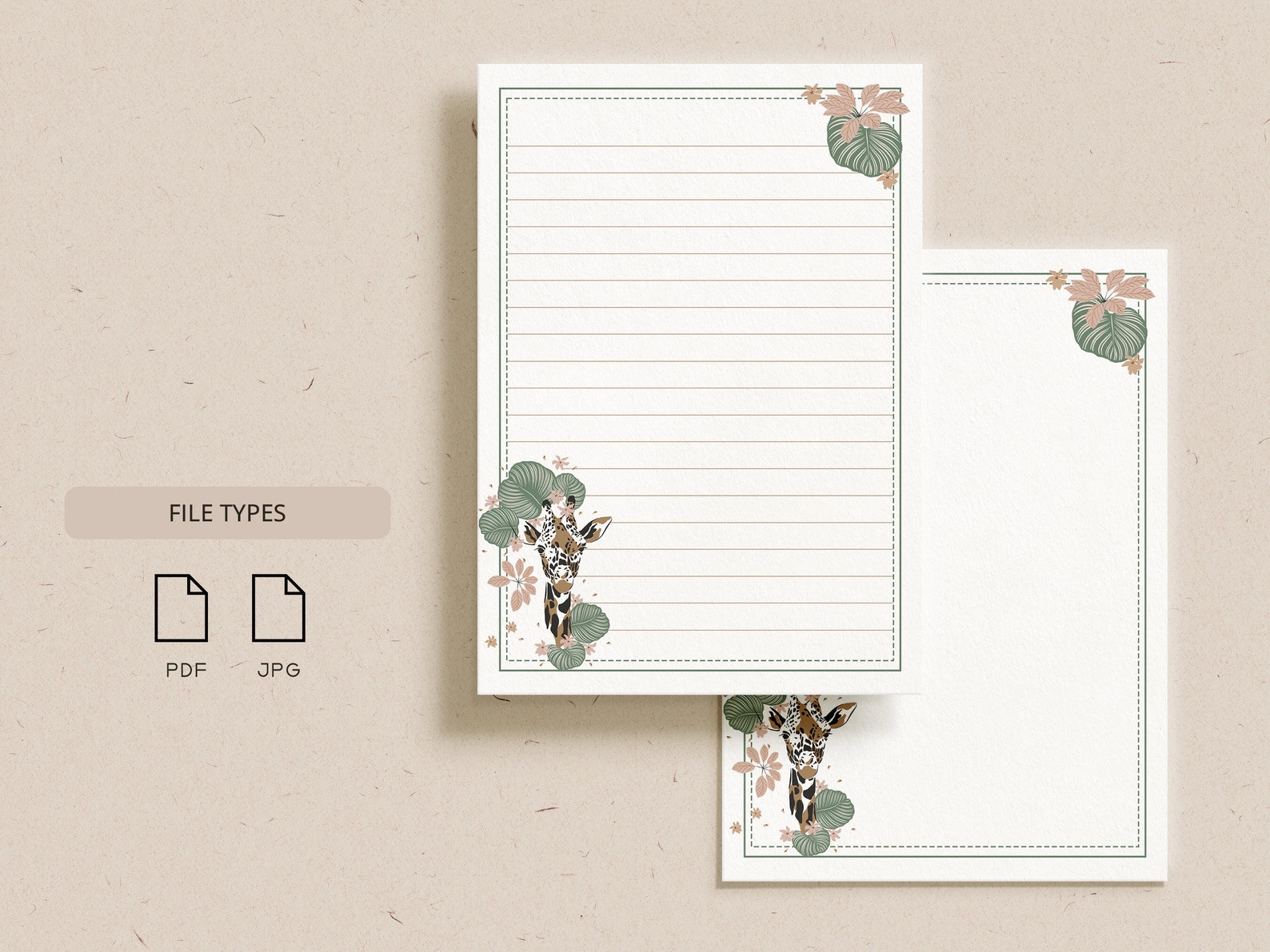 Jungle Giraffe Printable Stationery & Envelopes A5 - Etsy