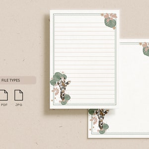 Jungle Giraffe | Printable Stationery & Envelopes | A5 | Lined, Unlined ...