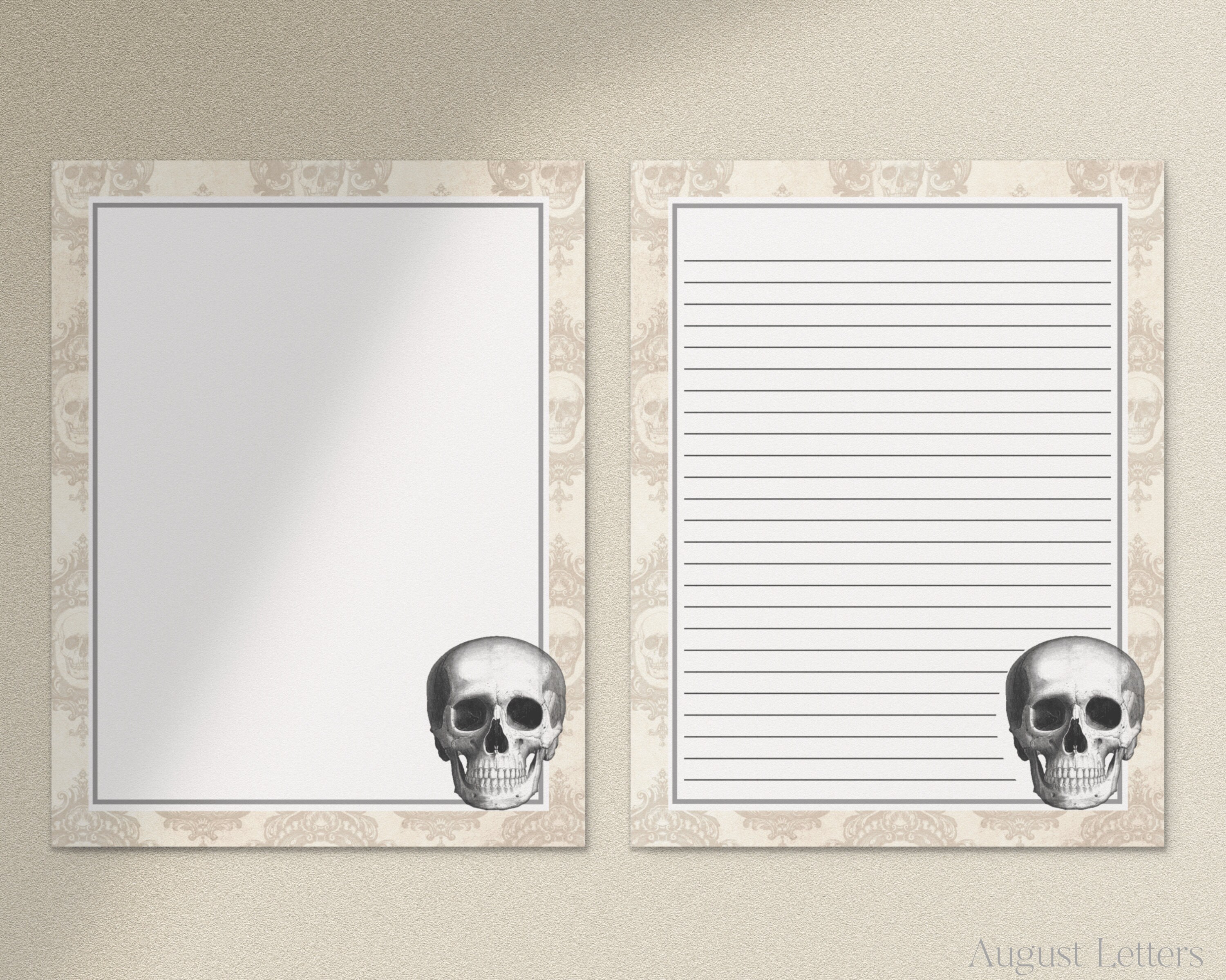 Ivory Skull Halloween Printable Letter Writing Paper / A4 - Etsy