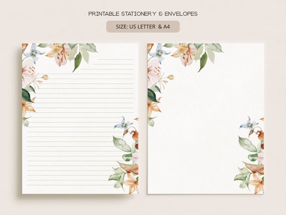 Printable Stationery Set With Envelopes Lined Unlined - Etsy