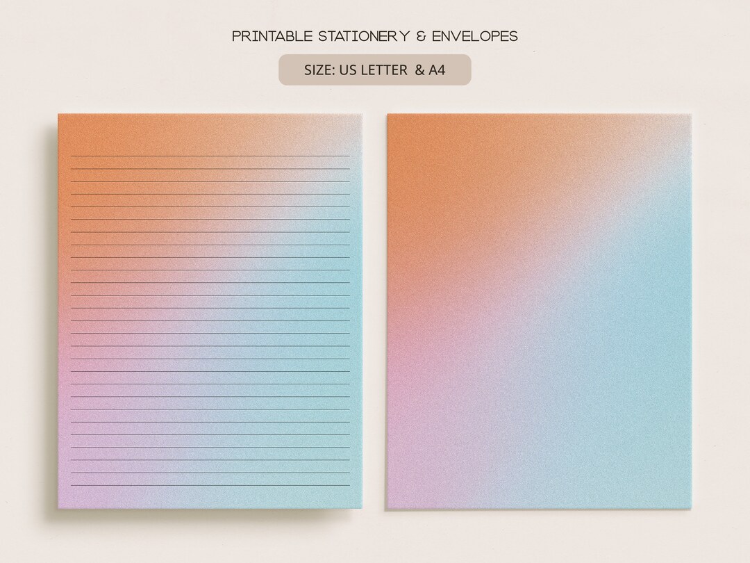 Tri-color Grainy Gradient Printable Stationery & Envelopes - Etsy