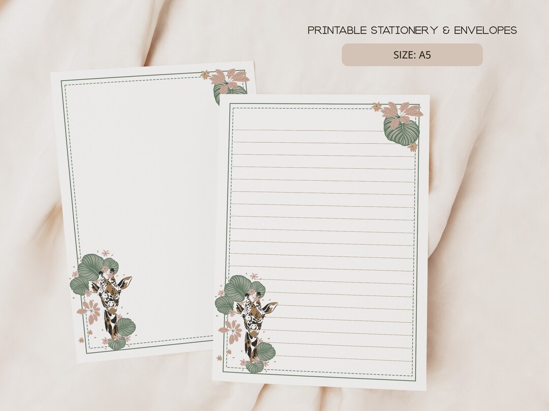Jungle Giraffe | Printable Stationery & Envelopes | A5 | Lined, Unlined ...