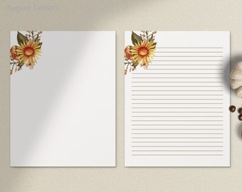 Autumn Sunflower Printable Letter Writing Paper / A4 8.5x11 / | Etsy