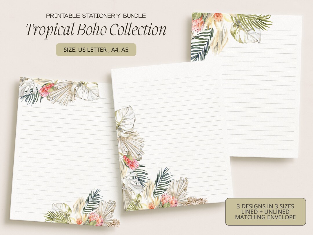 10pcs Tropical Boho Collection | Printable Stationery Bundle, Envelopes ...