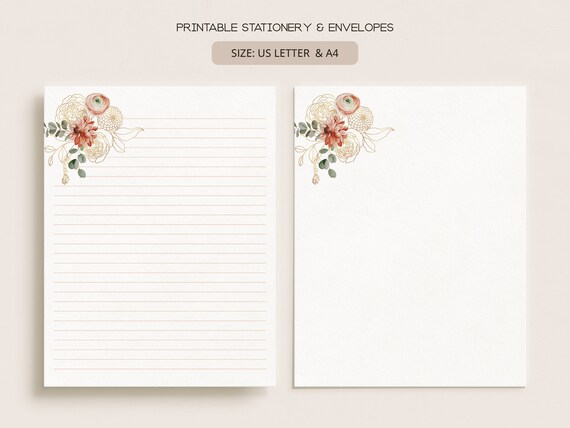 Elegant Gold Florals Printable Stationery & Envelopes A4 - Etsy