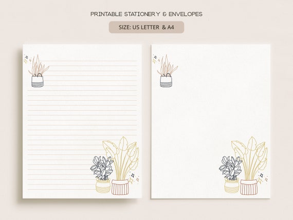 Boho Potted Plants Printable Stationery & Envelopes A4 US - Etsy