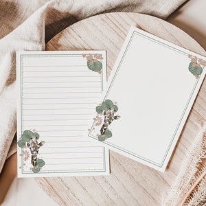Jungle Giraffe | Printable Stationery & Envelopes | A5 | Lined, Unlined ...