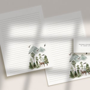 Forest Mountain and Trees Printable Stationery & Envelopes A4, US ...