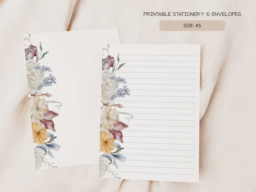 Winter Florals Printable Stationery & Envelopes A5 Lined, Unlined ...