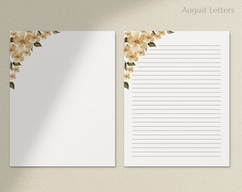 Minimalist Floral Lined Printable Letter Writing Paper, 8.5x11, Lined ...