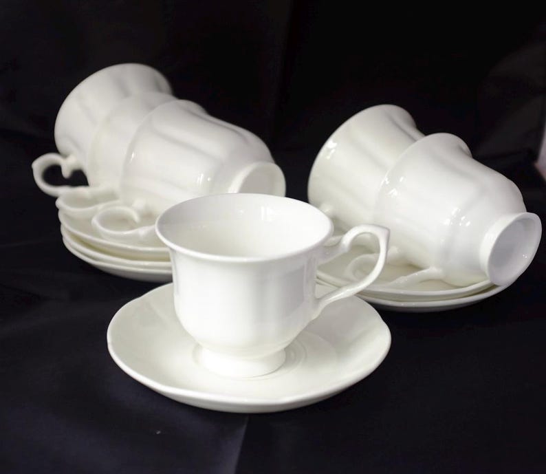 6 Pure White Cups and Saucers - Etsy