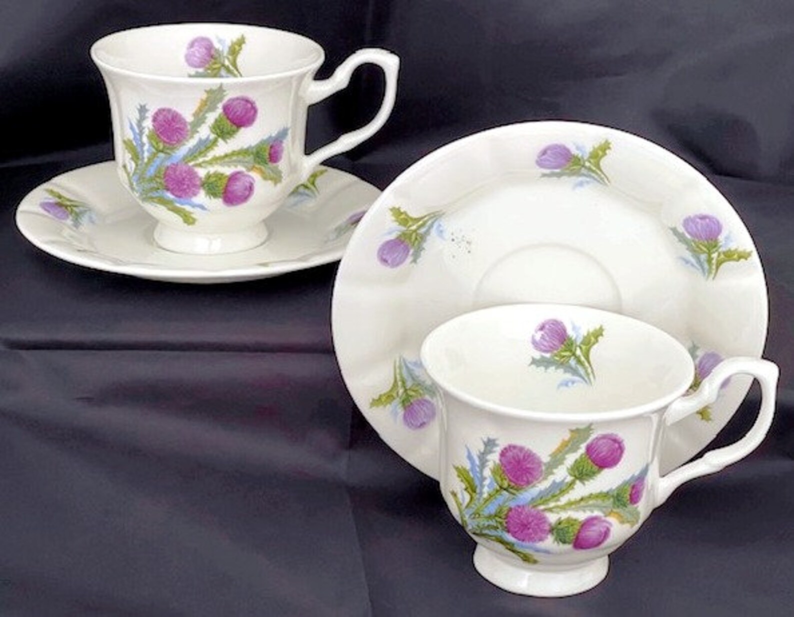 Set of 2 Bone China Cups and Saucers. Scottish Thistle - Etsy