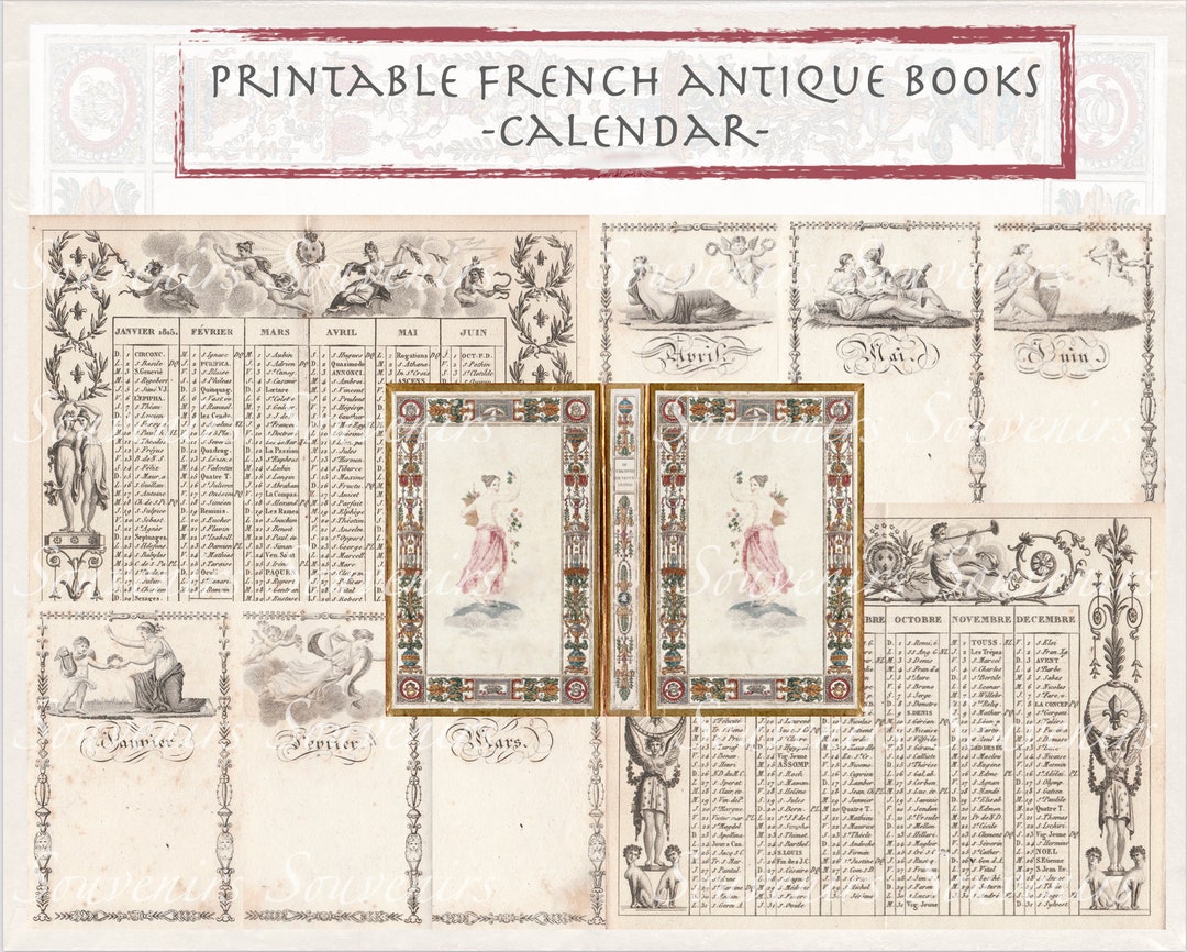 Printable French Antique Book, Calendar - Vintage Junk Journal Paper ...