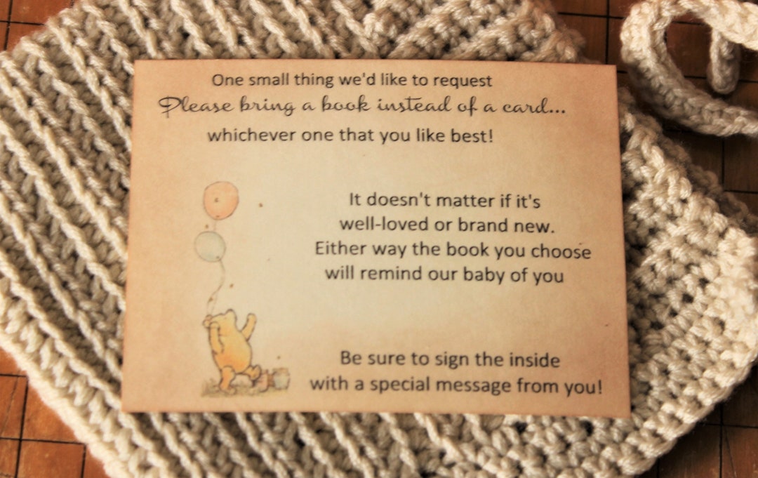 Classic Winnie the Pooh Bring a Book Flat Cards Baby Shower Insert ...