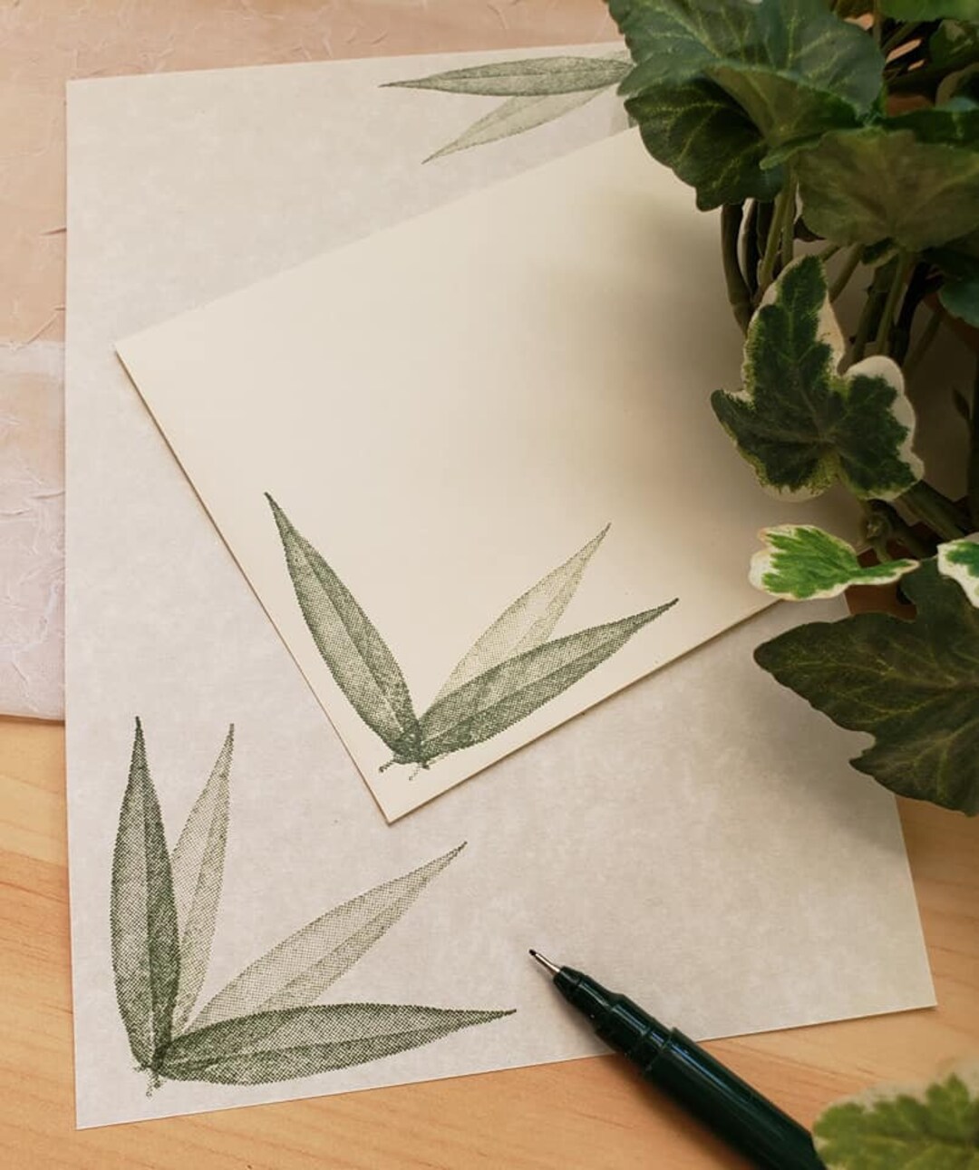 Personalized Stationery Set, Elegant Green Leaf, Custom Stationery ...