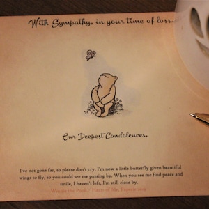 Winnie the Pooh Sympathy Card Grief and Mourning Card Condolences Loss ...