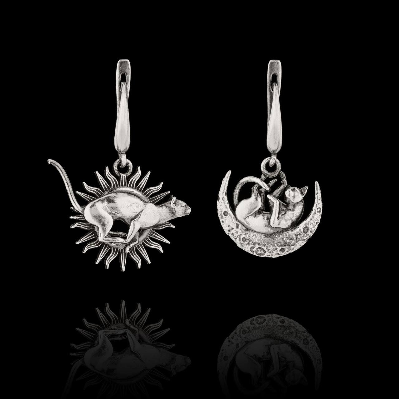 Dangle Cat Earrings Mismatched Earrings Pet Memorial Sterling Silver ...