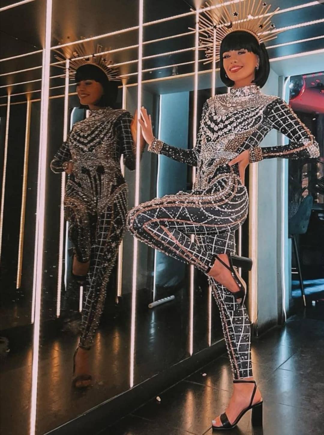 Aerial Costume: Rhinestone Crystal Jumpsuit, Black Unitard, Festival ...