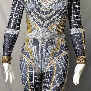 Aerial Costume: Rhinestone Crystal Jumpsuit, Black Unitard, Festival ...