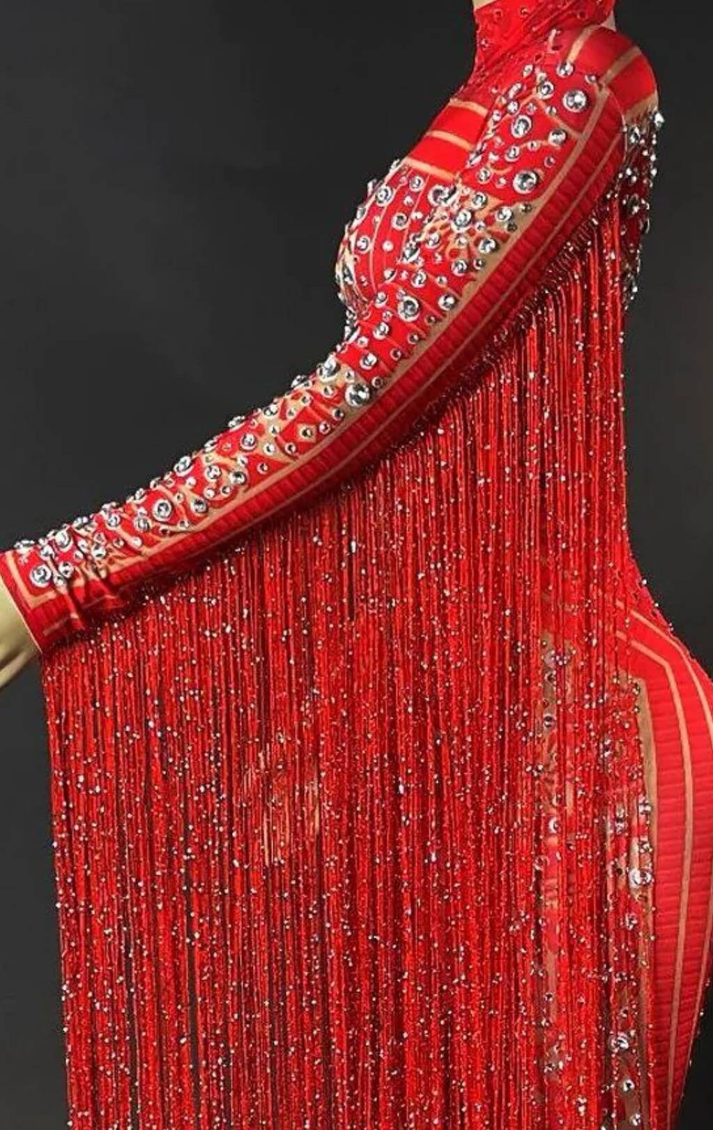 Stage Costume: Rhinestone Crystal Jumpsuit Red Unitard - Etsy