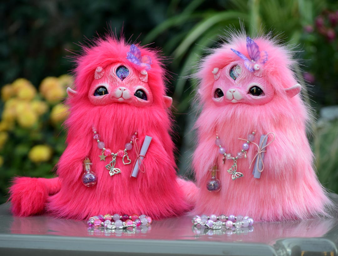 Handmade Fuzzy Lucky Creature: Magical Charm With Blessing Scroll - Etsy