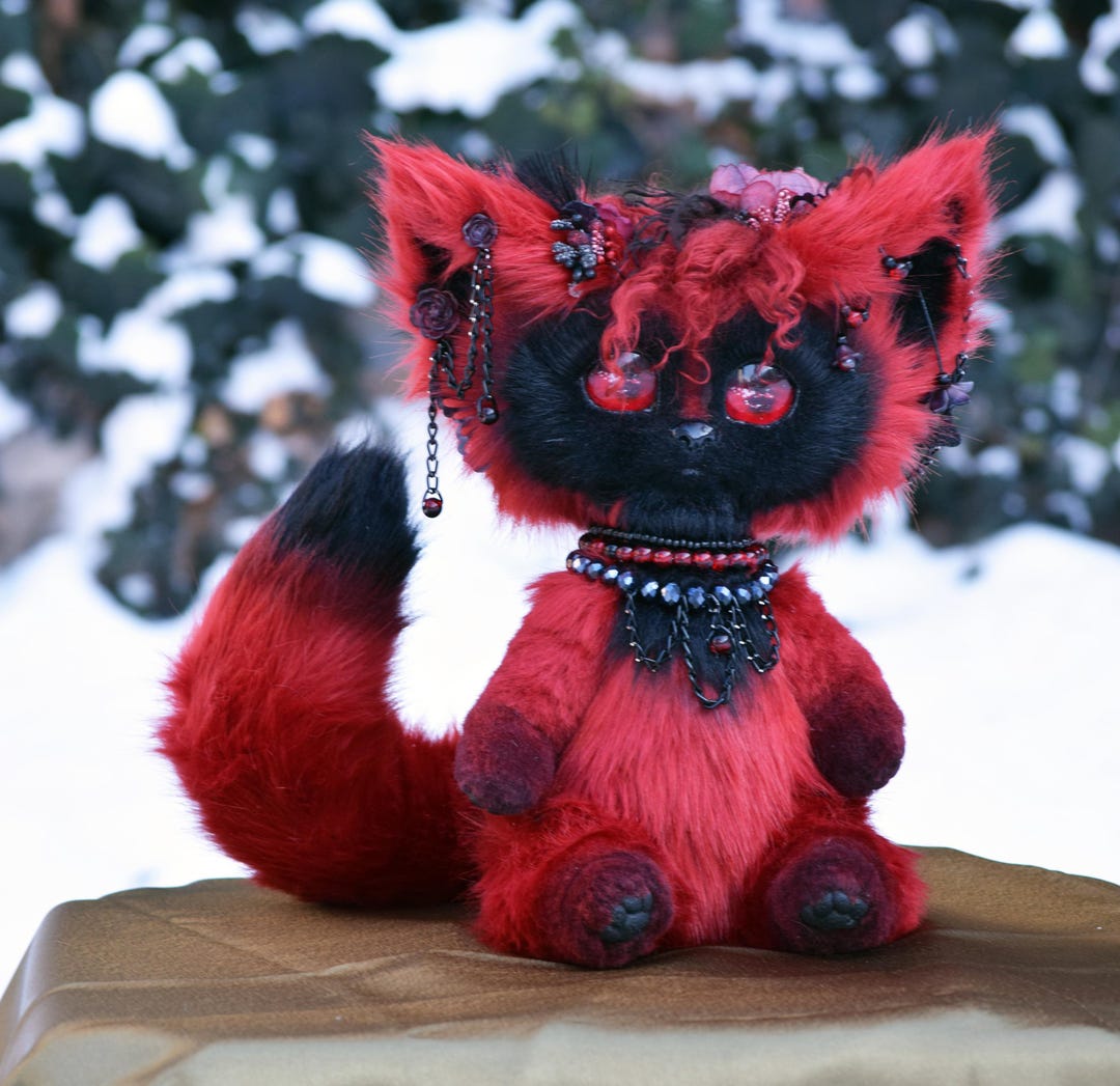 Gothic Red Fox Plush Art Doll, Dark Fantasy Handmade Stuffed Animal ...