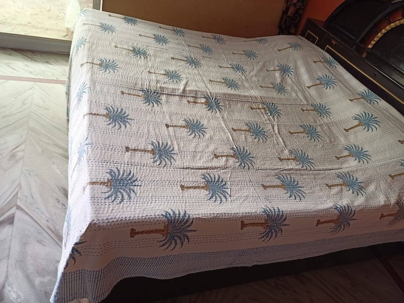 Palm Tree Quilt Beautiful Tree Print Decorative Indian Handmade Kantha ...