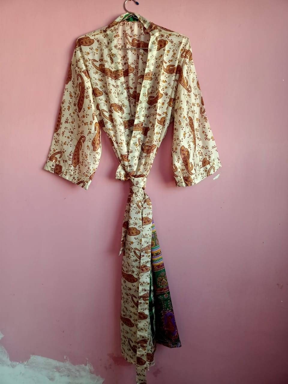 Vintage Silk Saree Kimono Robe Long Beach Wear Bridsmen Robes Silk ...