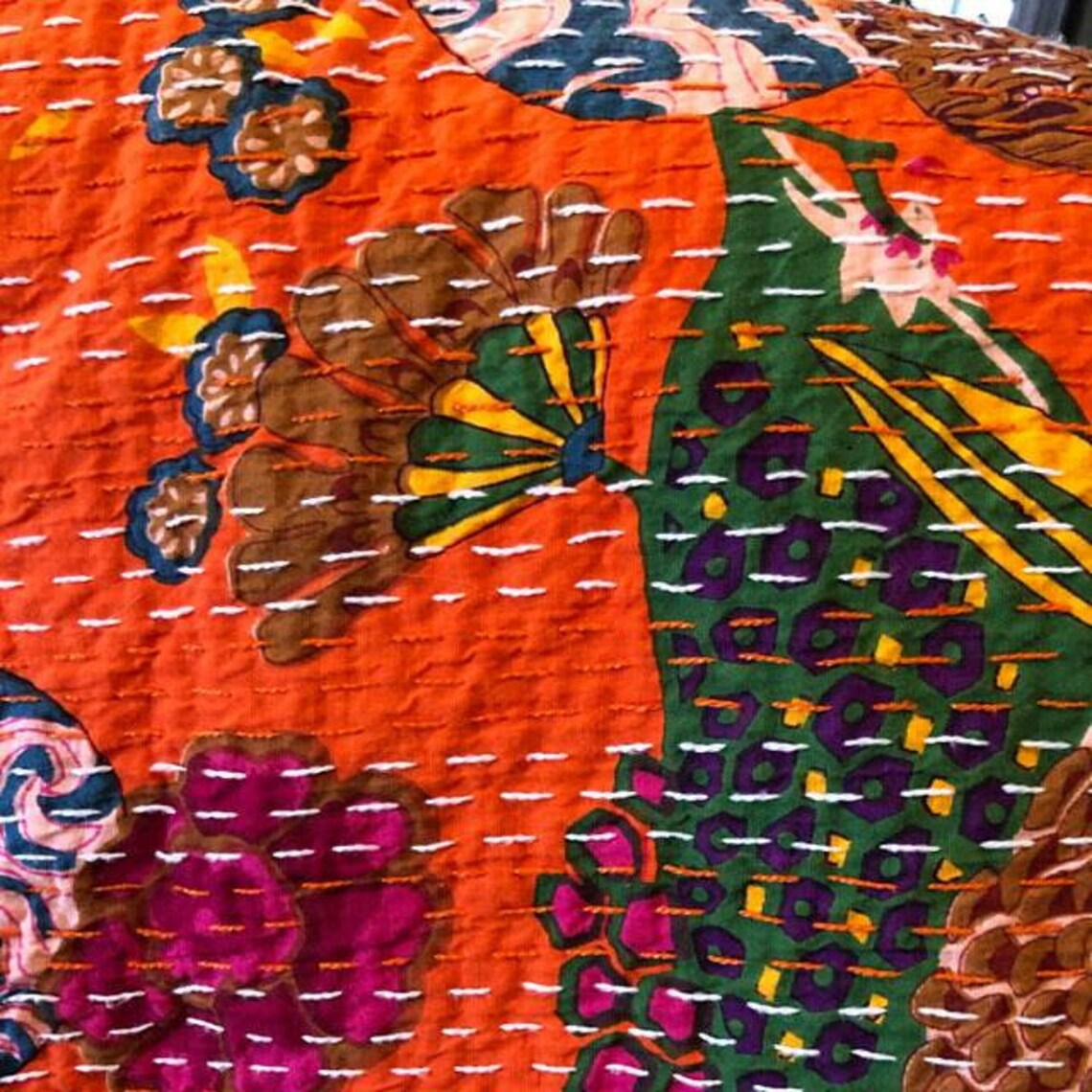 Orange Fruit Print New Indian Beautiful Floral Kantha Quilt Kantha ...