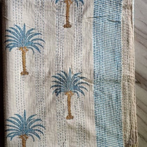 Palm Tree Quilt Beautiful Tree Print Decorative Indian Handmade Kantha ...