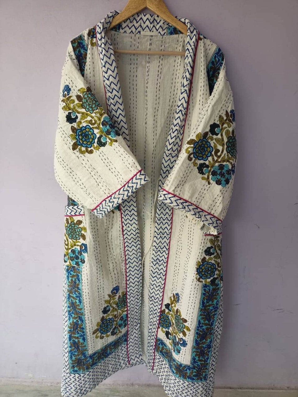 Kimono Dress Winter Kantha Work Indian Handblock Kimono Robes | Etsy