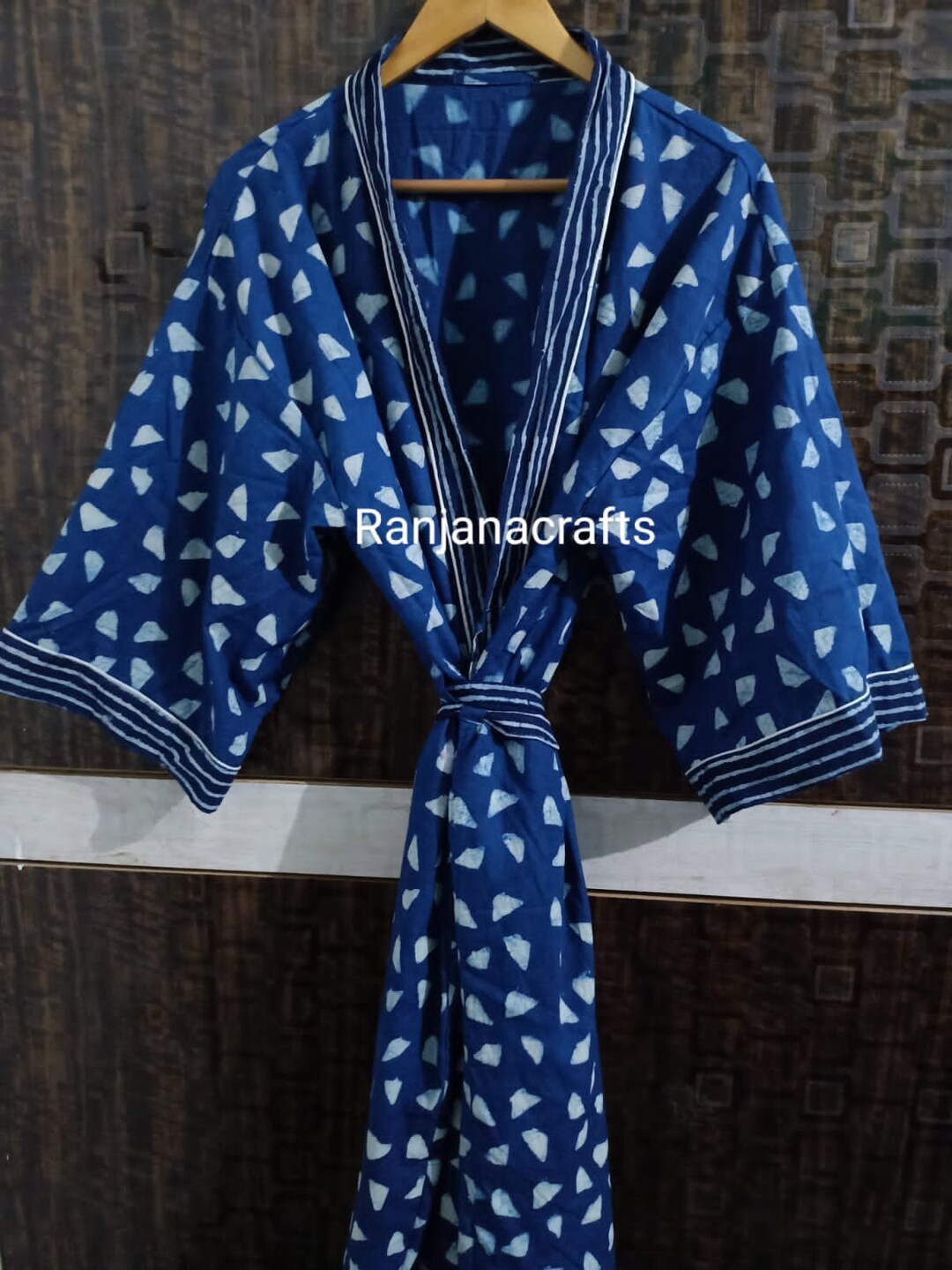 New Indigo,indian Cotton Robes,kimono Robe,floral Print Robe,cotton ...