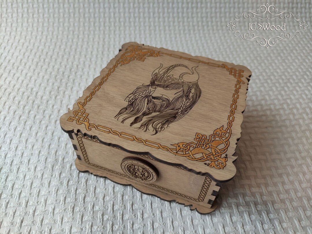 Wooden Viking Face Laser Engraving Gift Box With Lid Laser Cut Home ...
