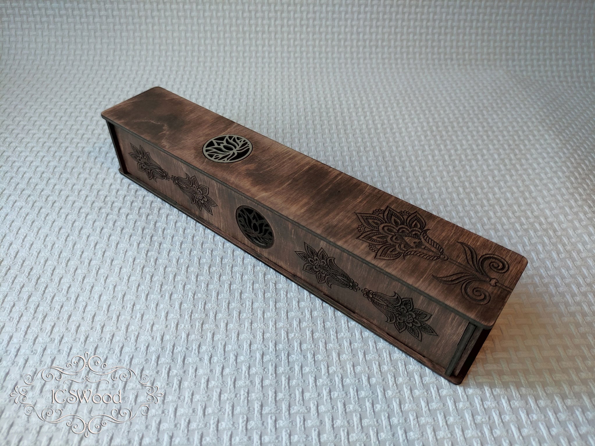 Wooden Oriental Style Incense Stick Burner Box Laser Cut Home Decor ...