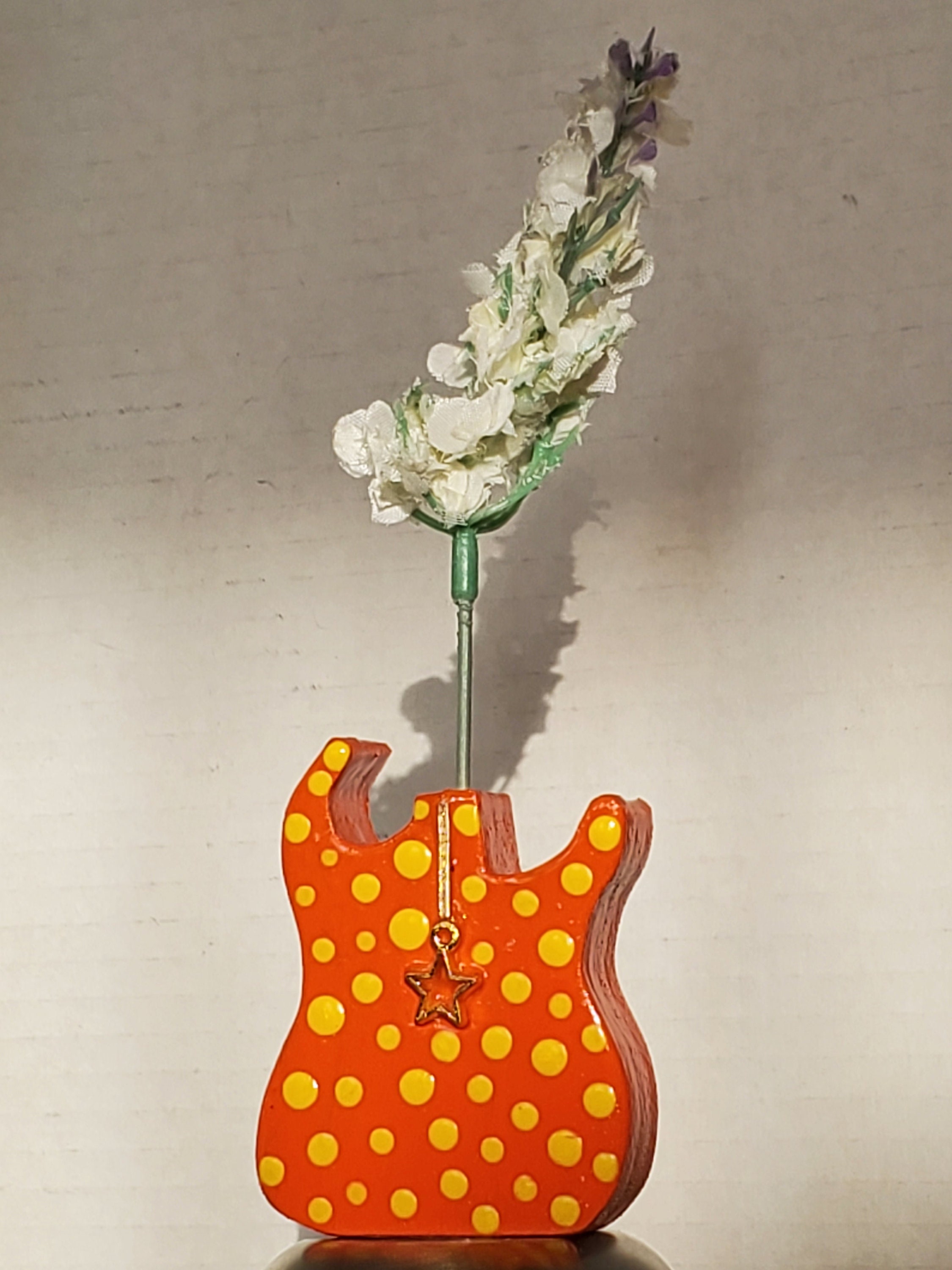 Orange Guitar Flower Mini Vase/incense Guitar Vase Wood/dotted Guitar ...