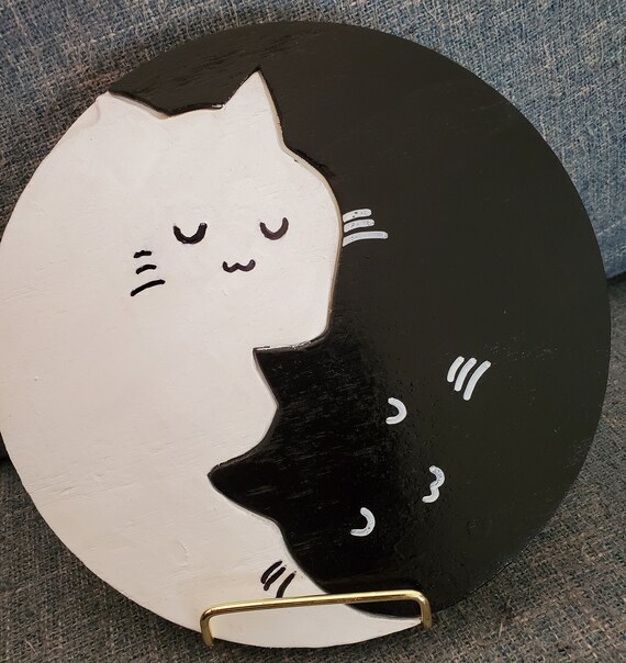 Yin Yang Black and White Cats Scroll Saw Hand Cut for - Etsy