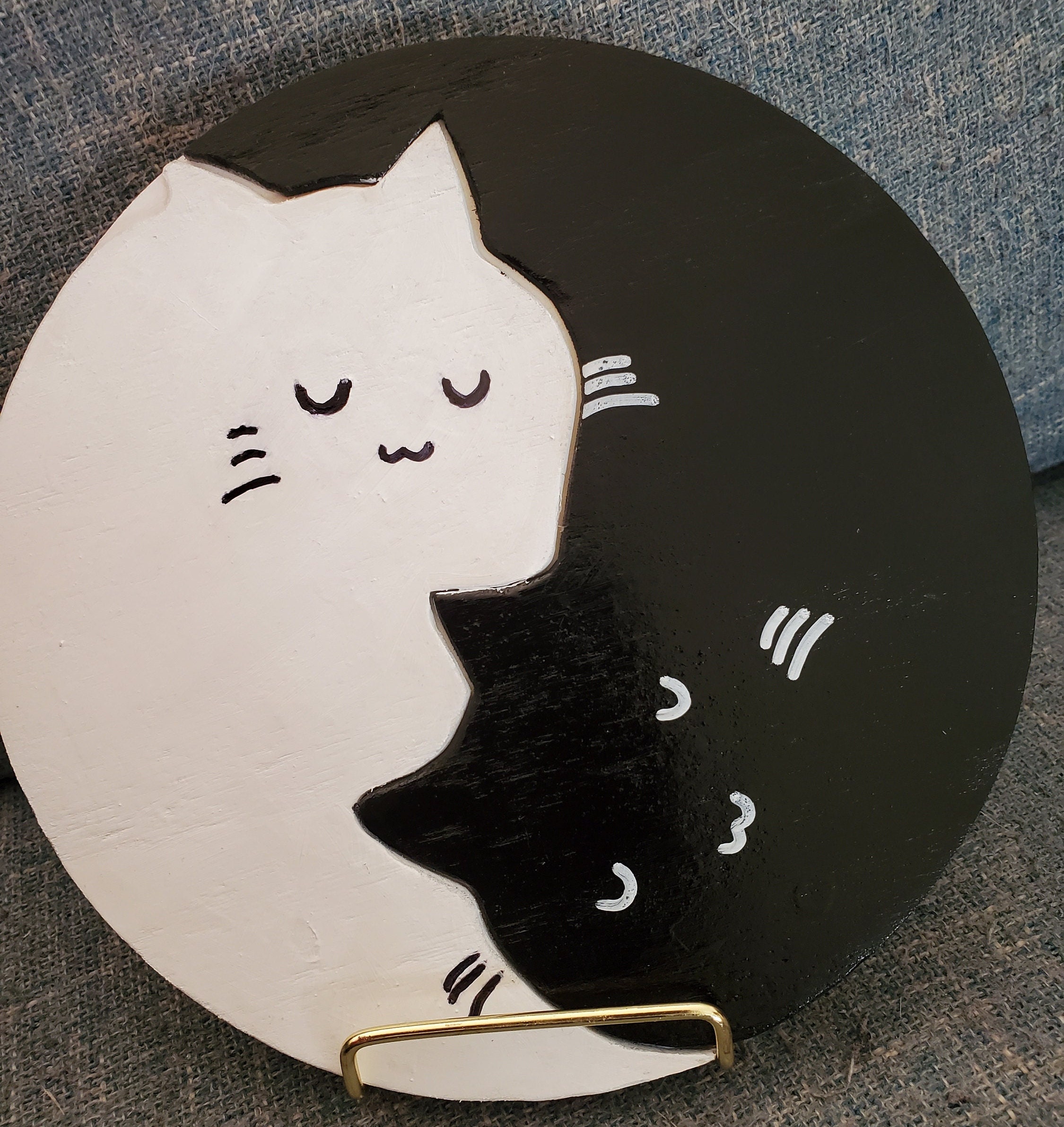 Yin Yang Black and White Cats Scroll Saw Hand Cut for Office Table and ...