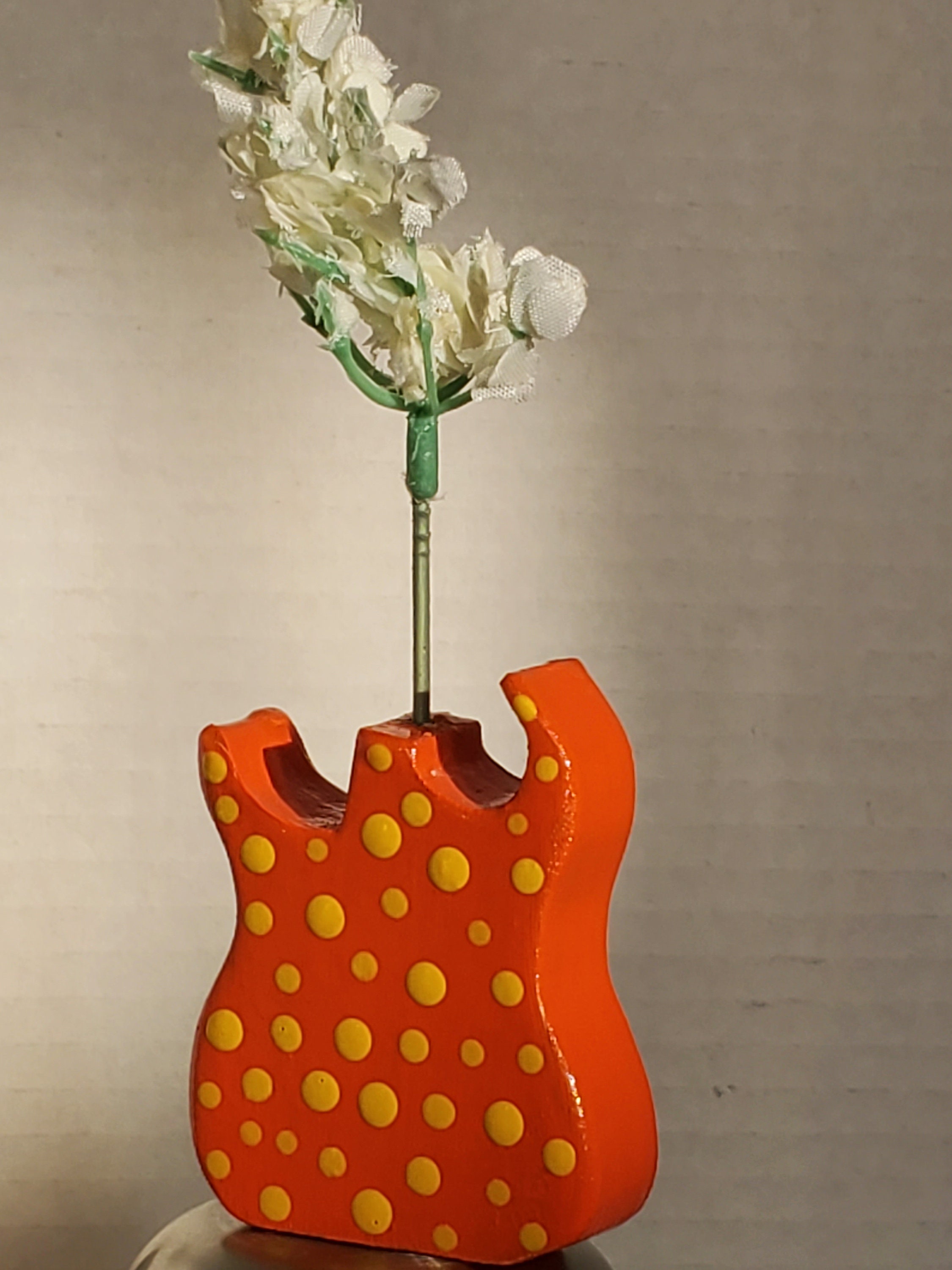 Orange Guitar Flower Mini Vase/incense Guitar Vase Wood/dotted Guitar ...