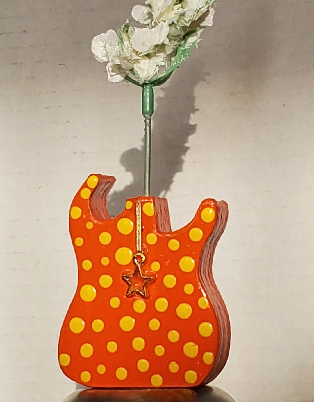 Orange Guitar Flower Mini Vase/incense Guitar Vase Wood/dotted Guitar ...