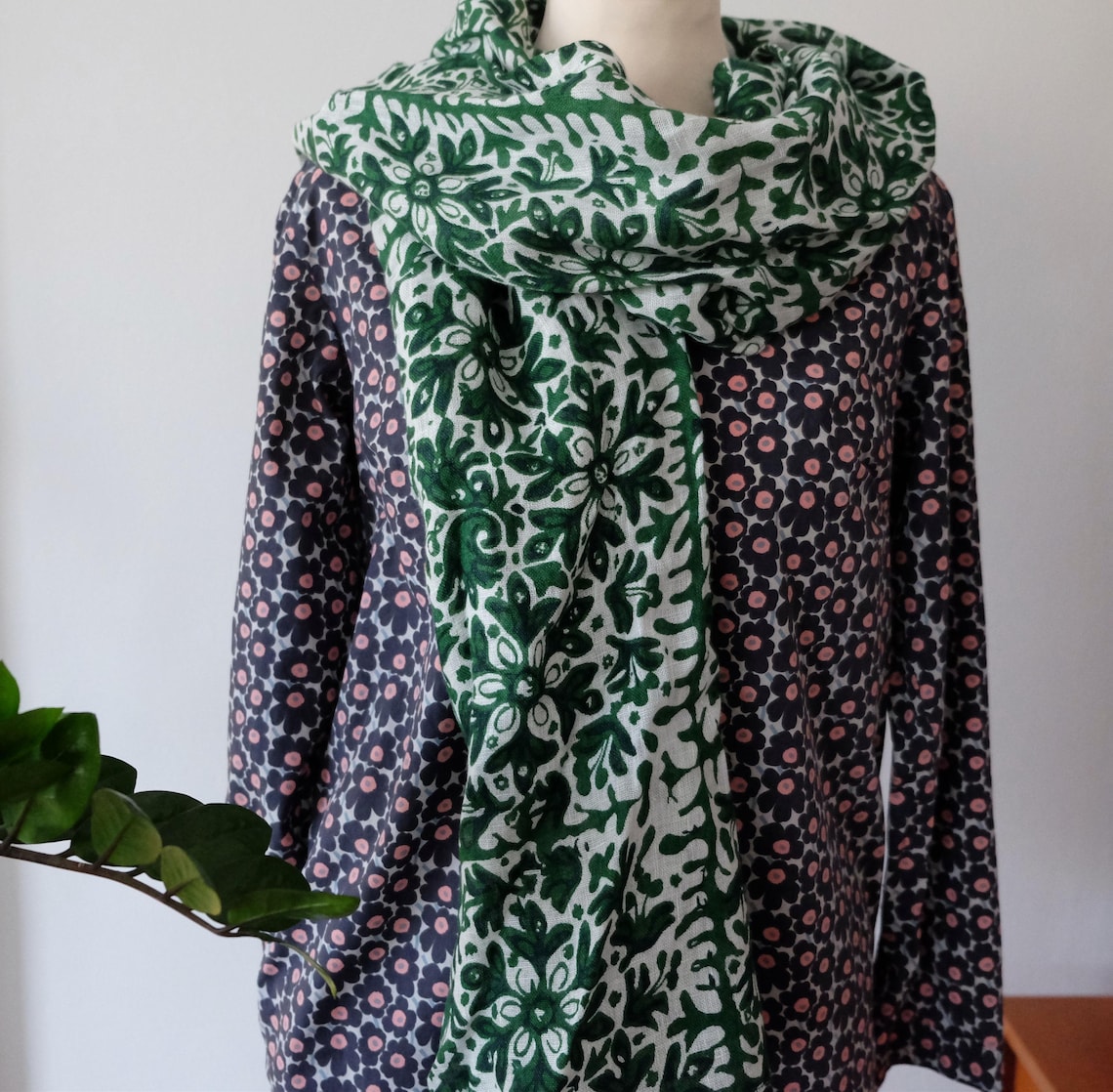 Marimekko Green “ilene Simbad” Scarf, Linen Long Scarf, Wrap, Shawl ...