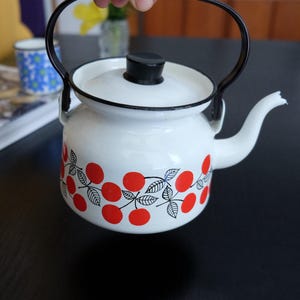 Arabia Finland Finel Kirsikka / Cherry Vintage Enamel Kettle, Coffee ...