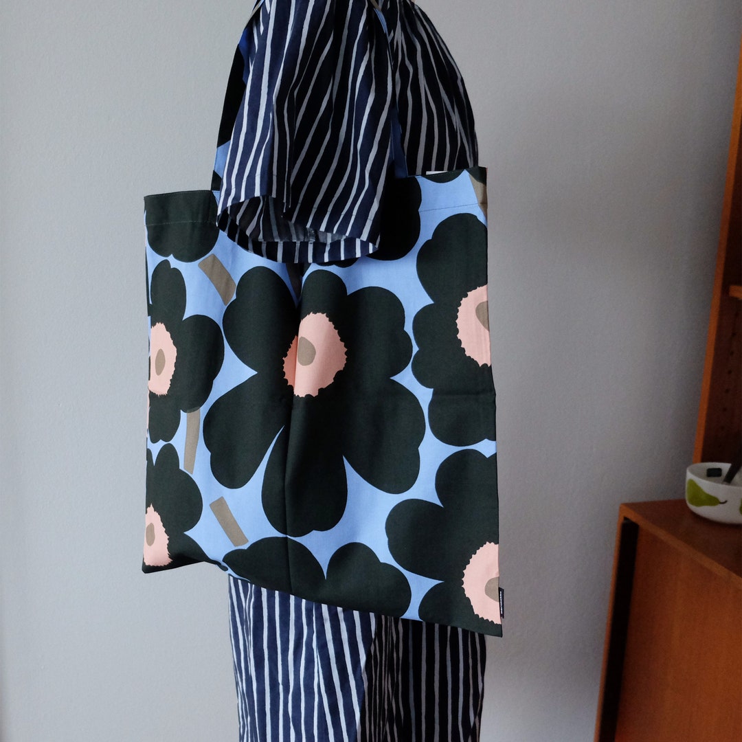 Marimekko Blue-pink Unikko Poppy Cotton Fabric Handbag, Shoulder Bag ...