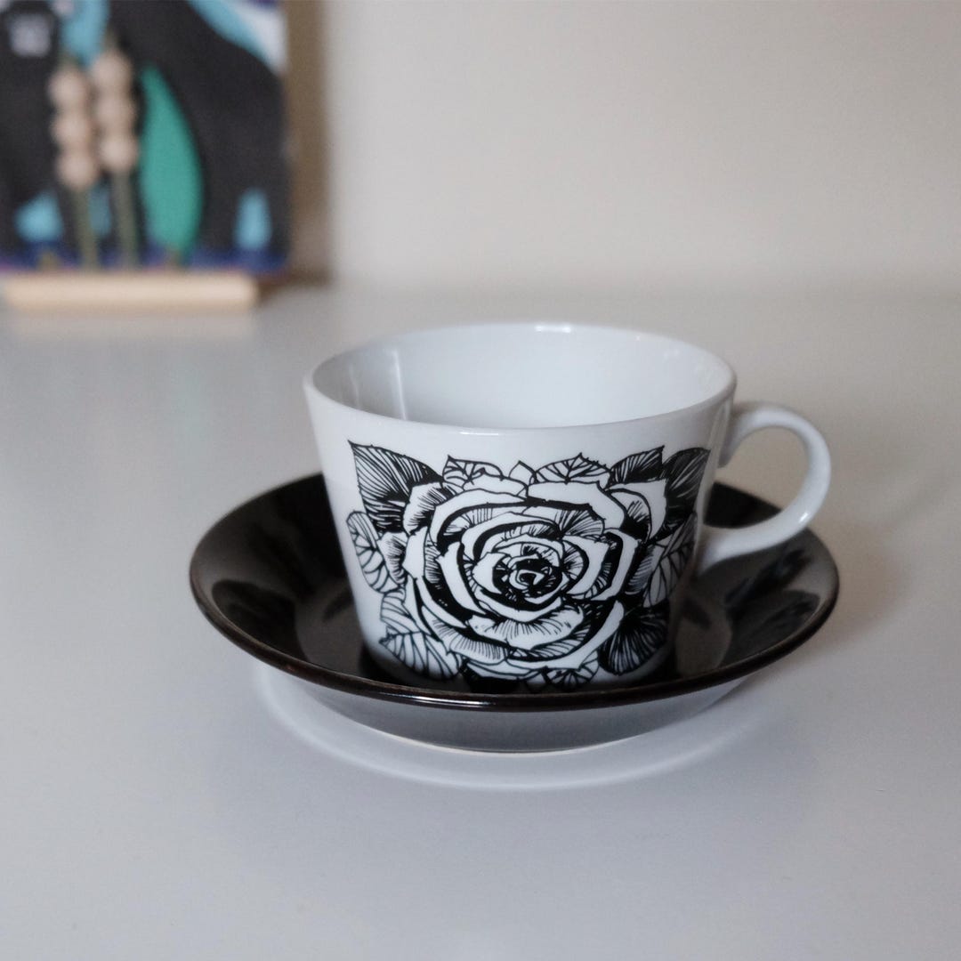 Arabia Musta Ruusu Black Rose Vintage Coffee Cup, Tea Cup and Saucer ...