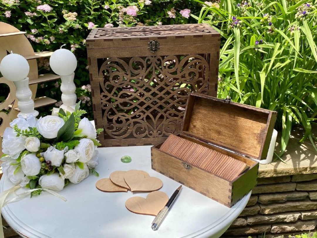 Hearts Guest Book and Drop Envelope Box Set, Rustic Wedding Envelope ...