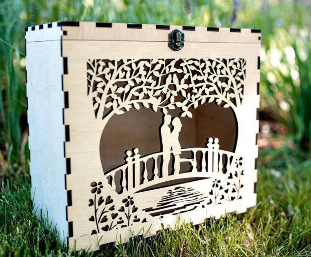 Wooden Wedding Box, Newlywed Keepsake Box, Greeting Cards Holder ...