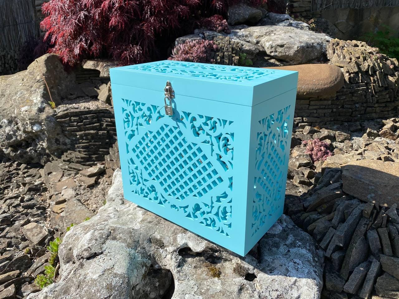 Turquoise Wooden Wedding Card Box: Personalized Rustic Keepsake - Etsy
