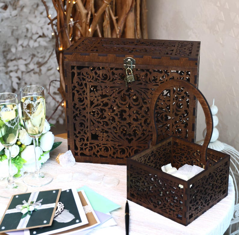Dark Wood Wedding Card Box With Lock: Rustic Reception Decor - Etsy ...