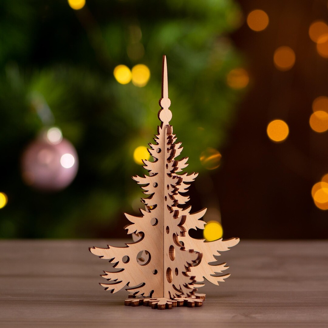 Wooden Christmas Tree Decor, Rustic Holiday Tabletop Tree, Laser Cut ...