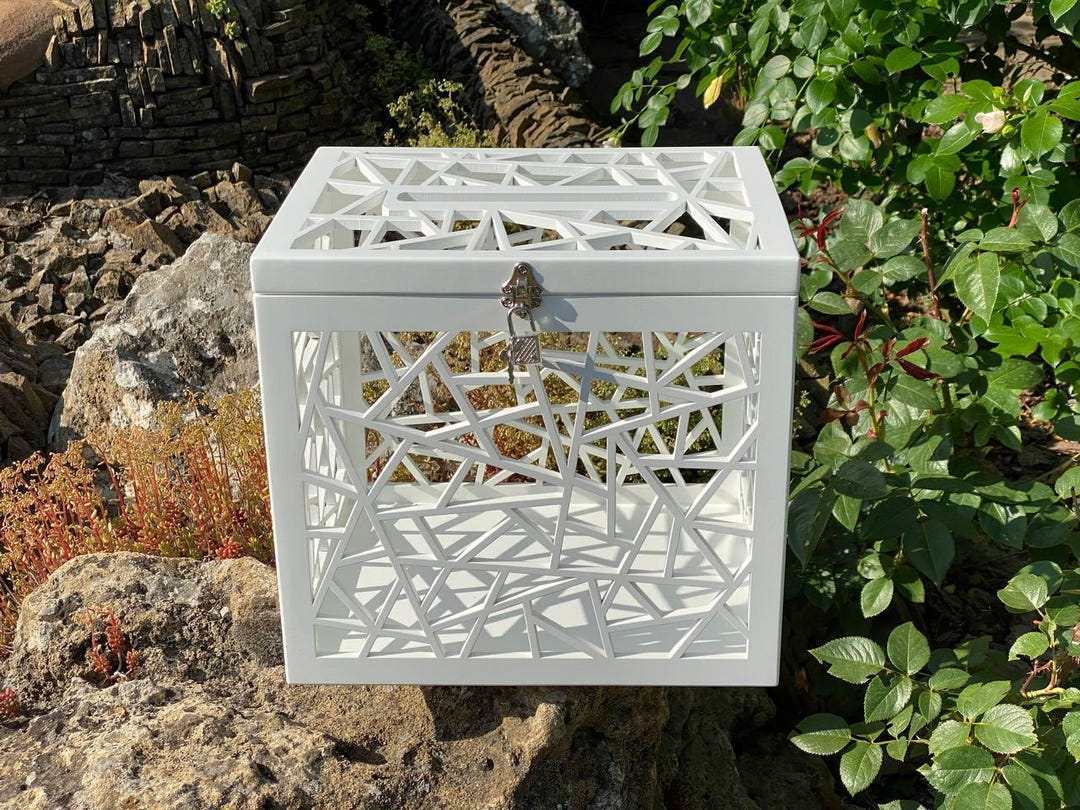 White Lock Box for Cards, Wedding Card Box With Slot, Lockable Card Box ...
