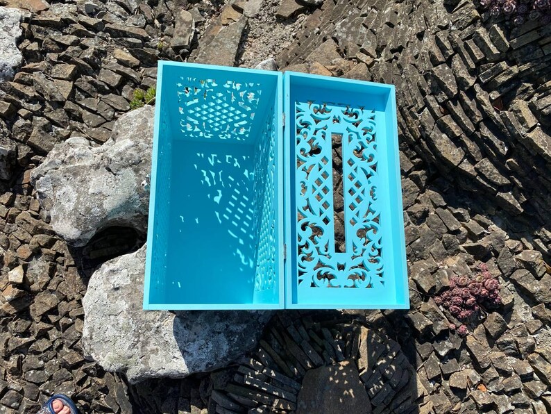 Turquoise Wooden Wedding Card Box: Personalized Rustic Keepsake - Etsy